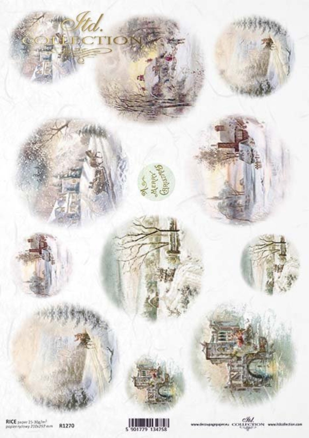 ITD Collection, Rice Paper, Decoupage, R1270, A4 - 8.27x11.7 , Cottages ...