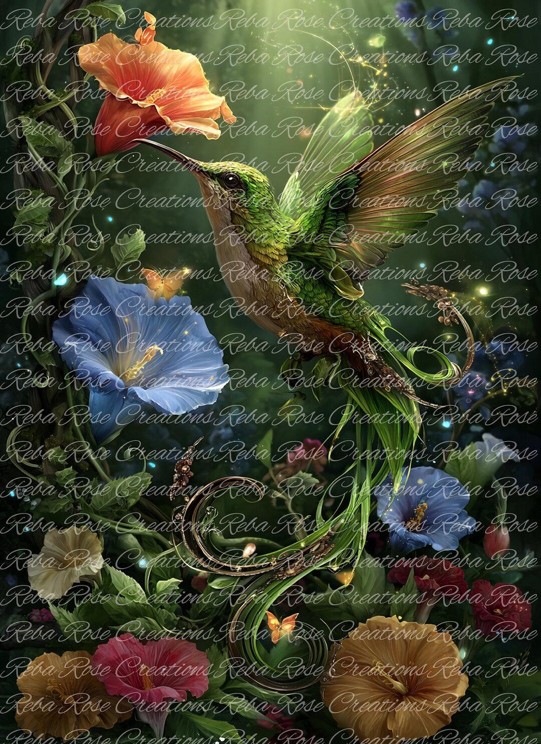 Reba Rose Rice Paper for Decoupage, Mixed Media, Hummingbird, Green ...