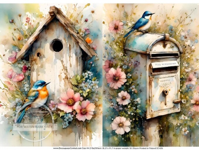 Decoupage Central, Rice Paper, Birds, Mail Box, Bird House, Spring ...