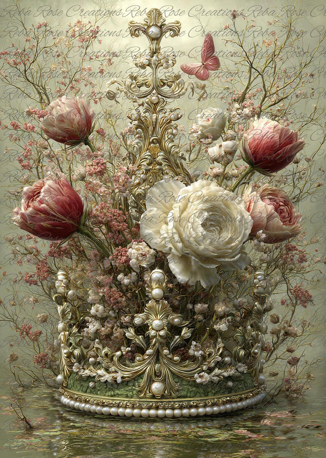 Reba Rose Rice Paper for Decoupage, Crown, Floral, Roses, Once Upon a ...