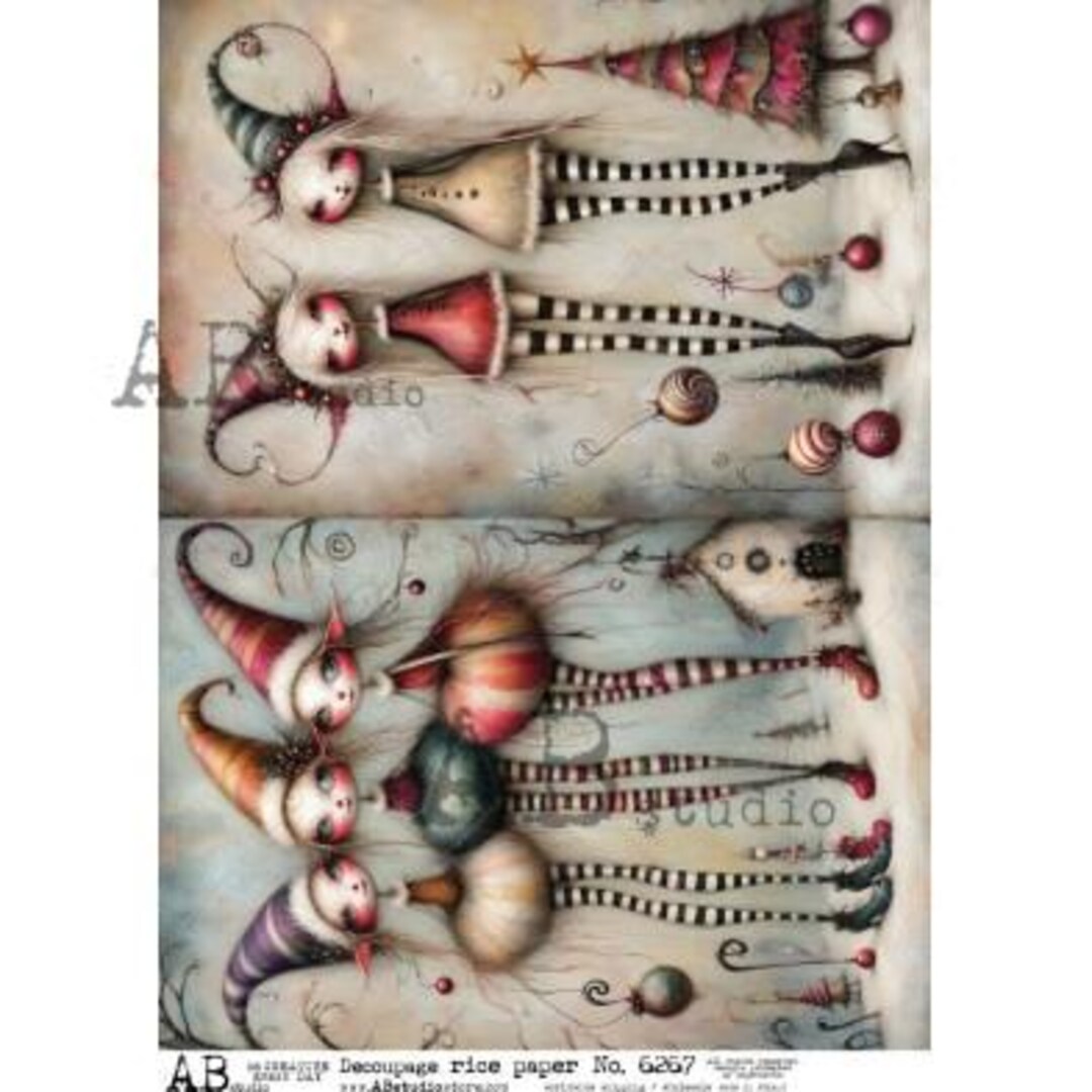 AB Studio, Rice Paper, Vintage Style, Whimsical, Christmas, Elves ...