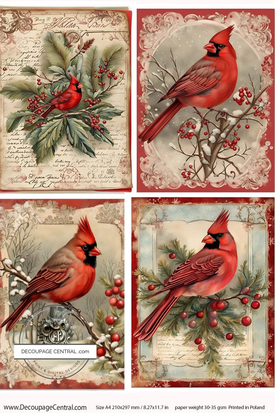 Decoupage Central, Holiday, Cardinals, Christmas, Squares, Vintage ...