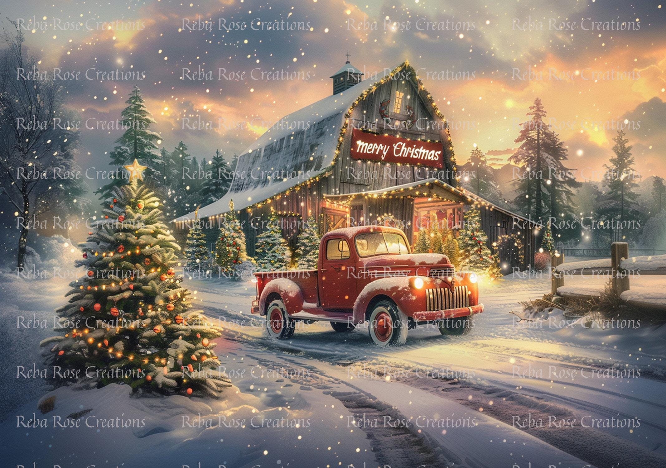 Reba Rose Rice Paper for Decoupage | Vintage Truck, Farm, Winter, Merry ...