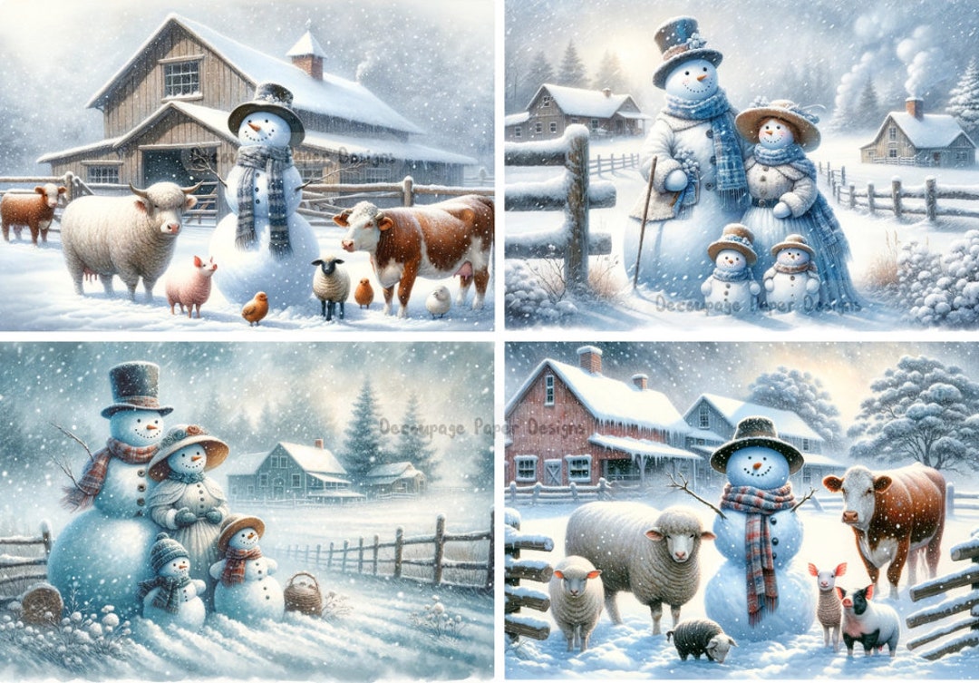 Decoupage Creatives, Rice Paper, Farm, Snowman, Cow, Sheep, Animals ...