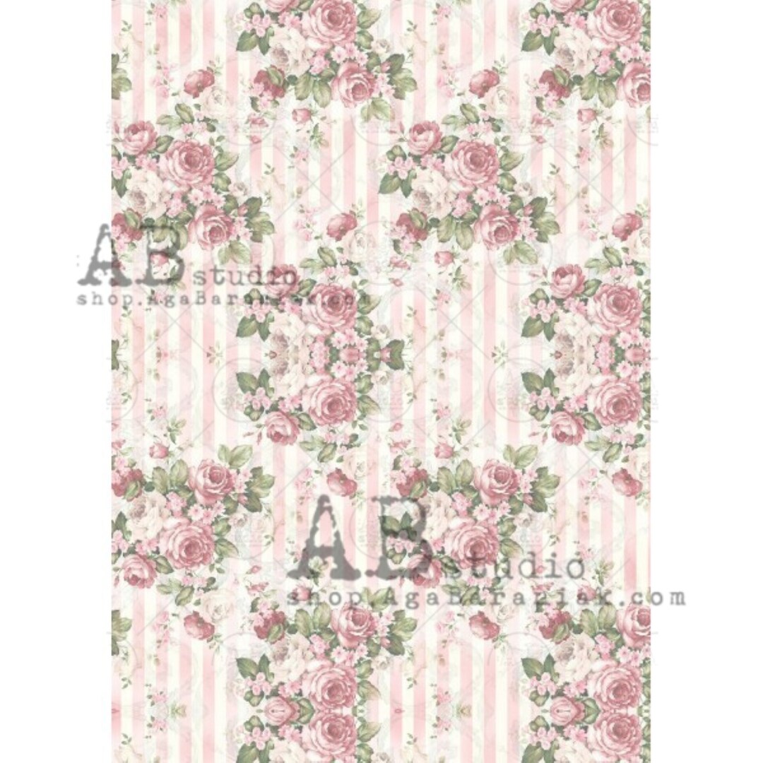 AB Studio Shabby Chic Vintage Rose Bouquets, Pink Stripes, 0342 Size ...