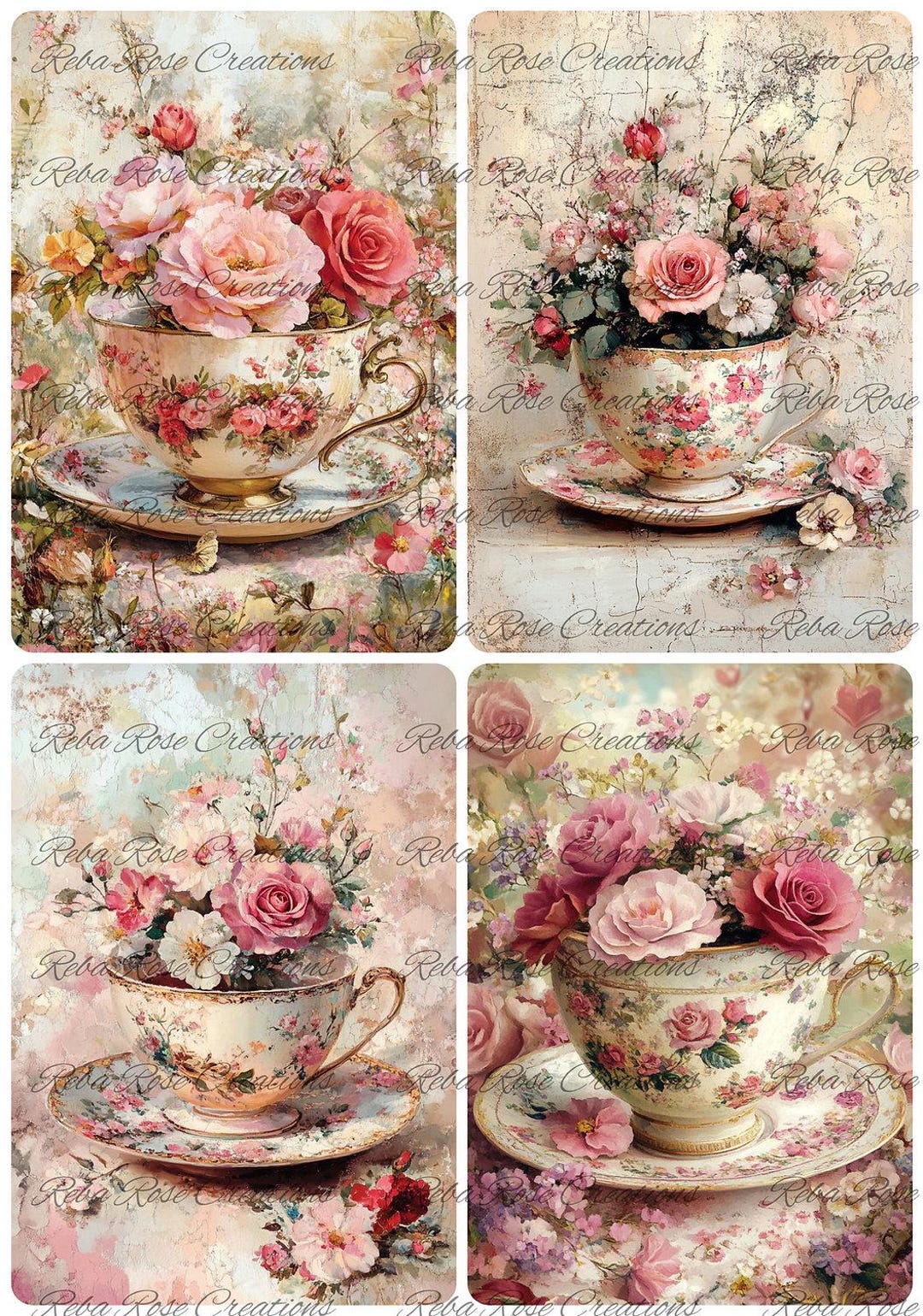 Reba Rose Creations, Rice Paper, Decoupage, Mixed Media, Pink, Red ...