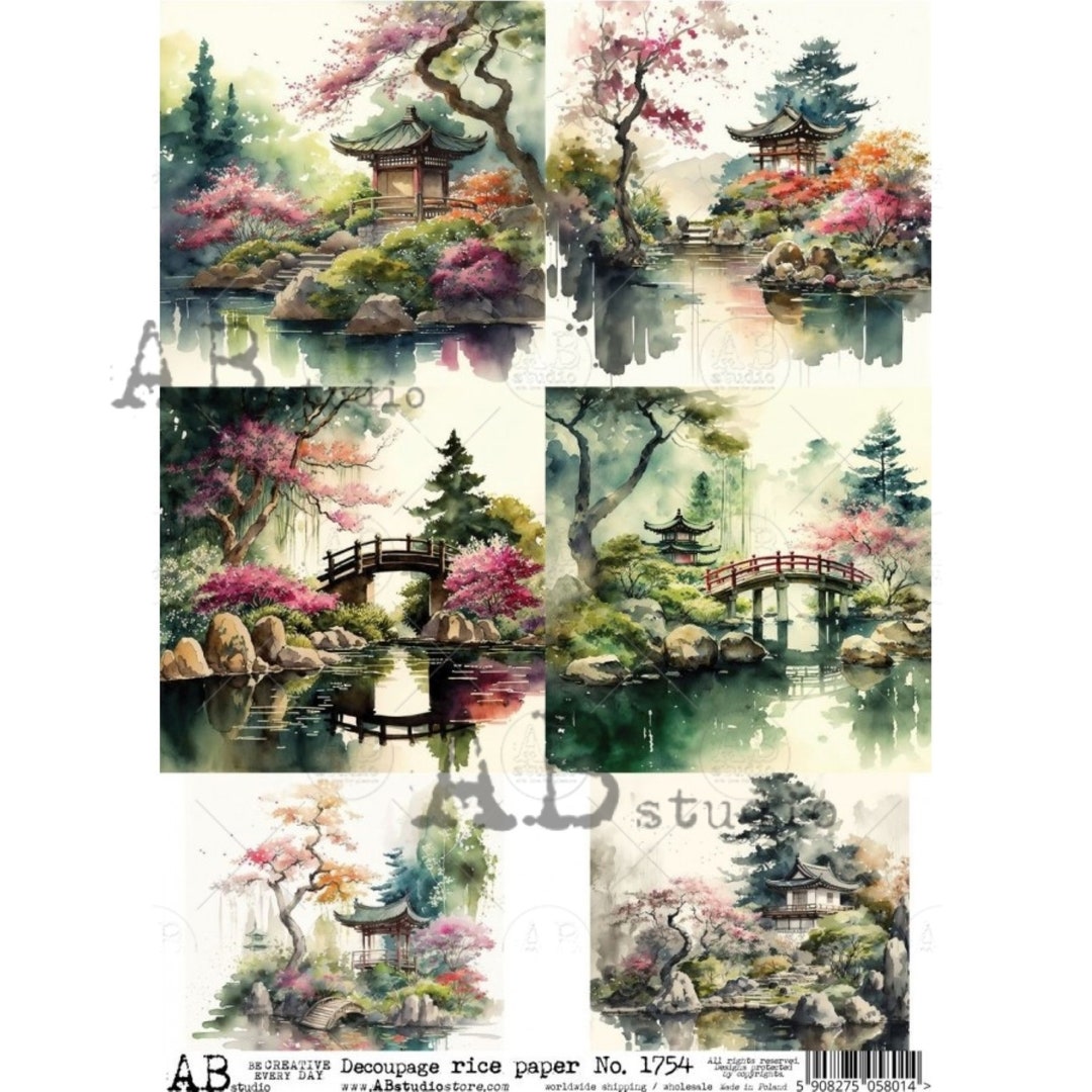 AB Studio, Rice Paper, Asian, Landscape, Bridges, Japanese, Trees ...