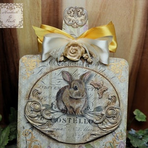 Handcrafted, Bunny Rabbit, Decoupage, Mixed Media Plaque, Wall, Table ...