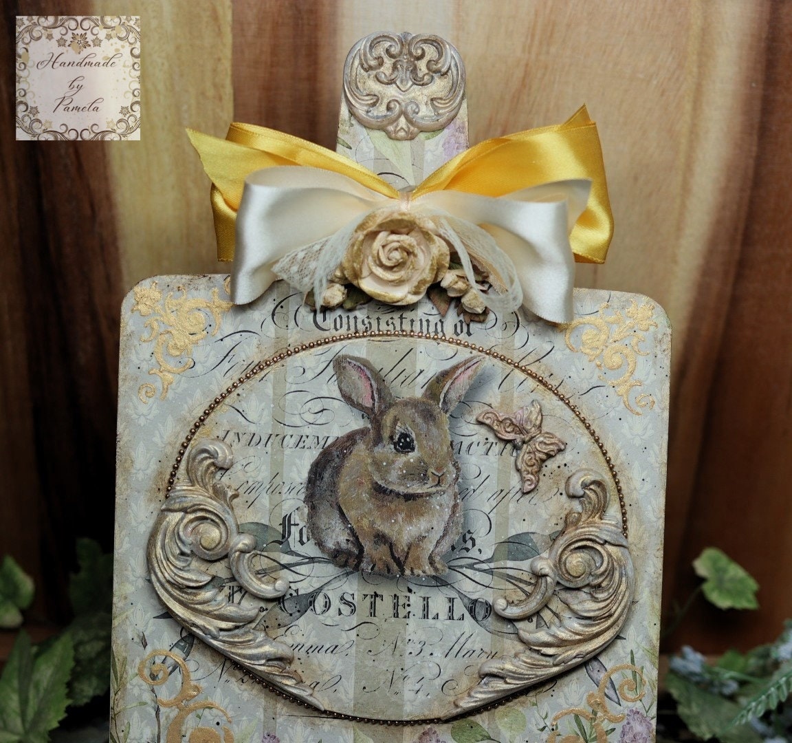 Handcrafted Bunny Rabbit Decoupage Plaque | Vintage Shabby Chic Wall ...