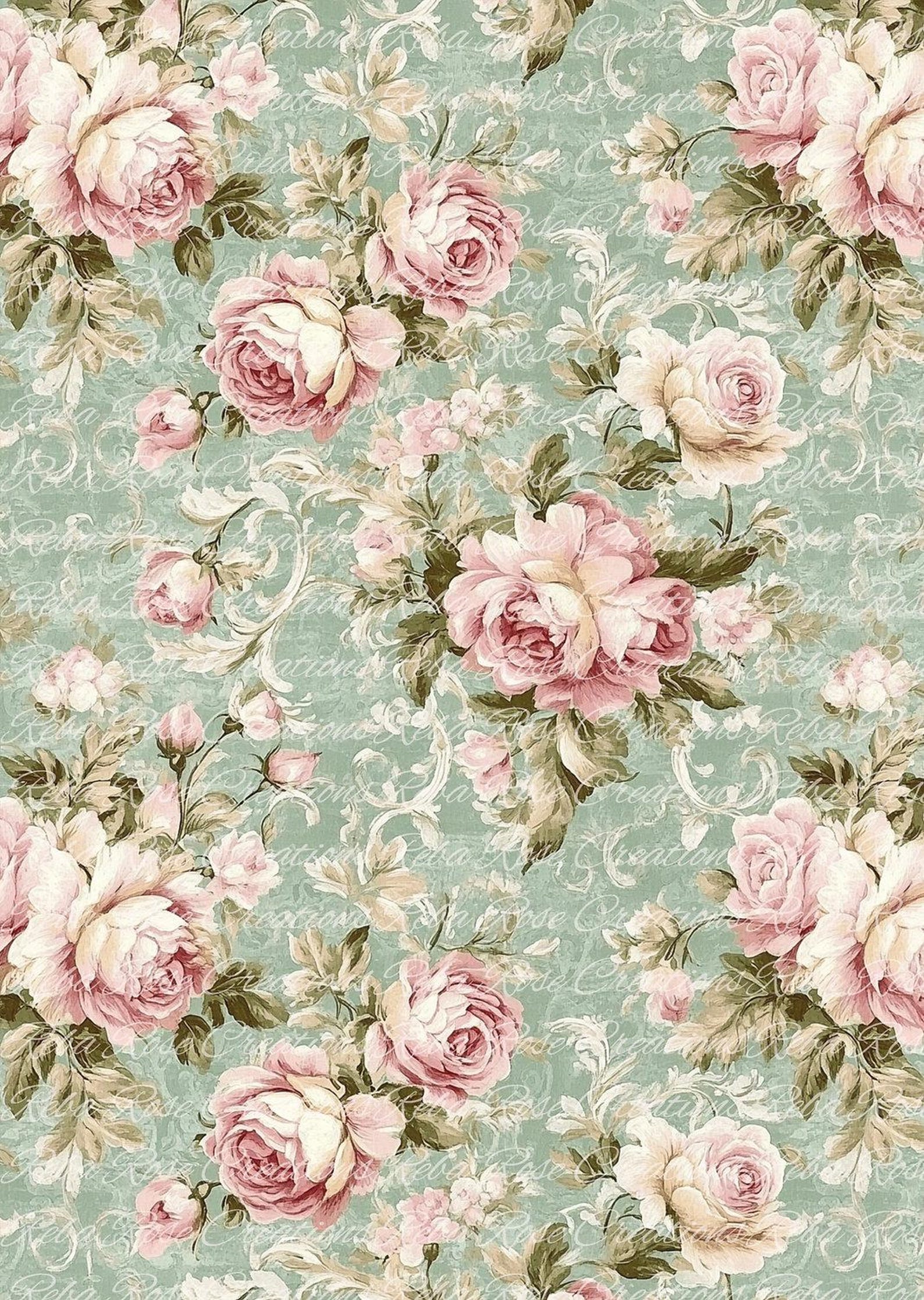 Reba Rose Creations, Rice Paper for Decoupage, Mixed Media, Sage Green ...