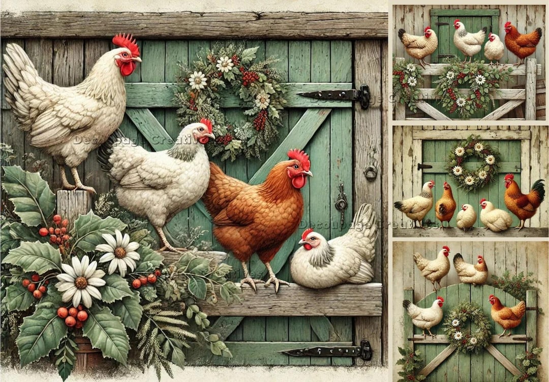 Decoupage Creatives Rice Paper, Holiday, Christmas, Hens, Farm, Barn ...