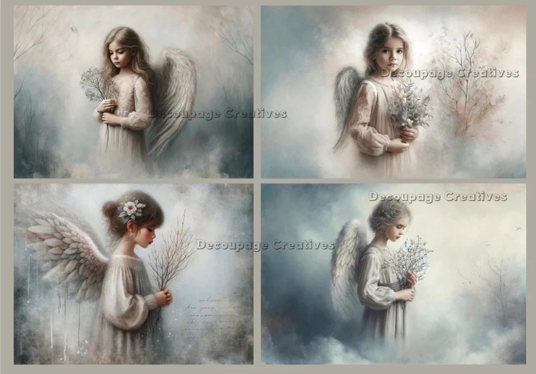 Decoupage Creatives, Rice Paper, Angels, Cards, Mist, Squares, Mixed ...