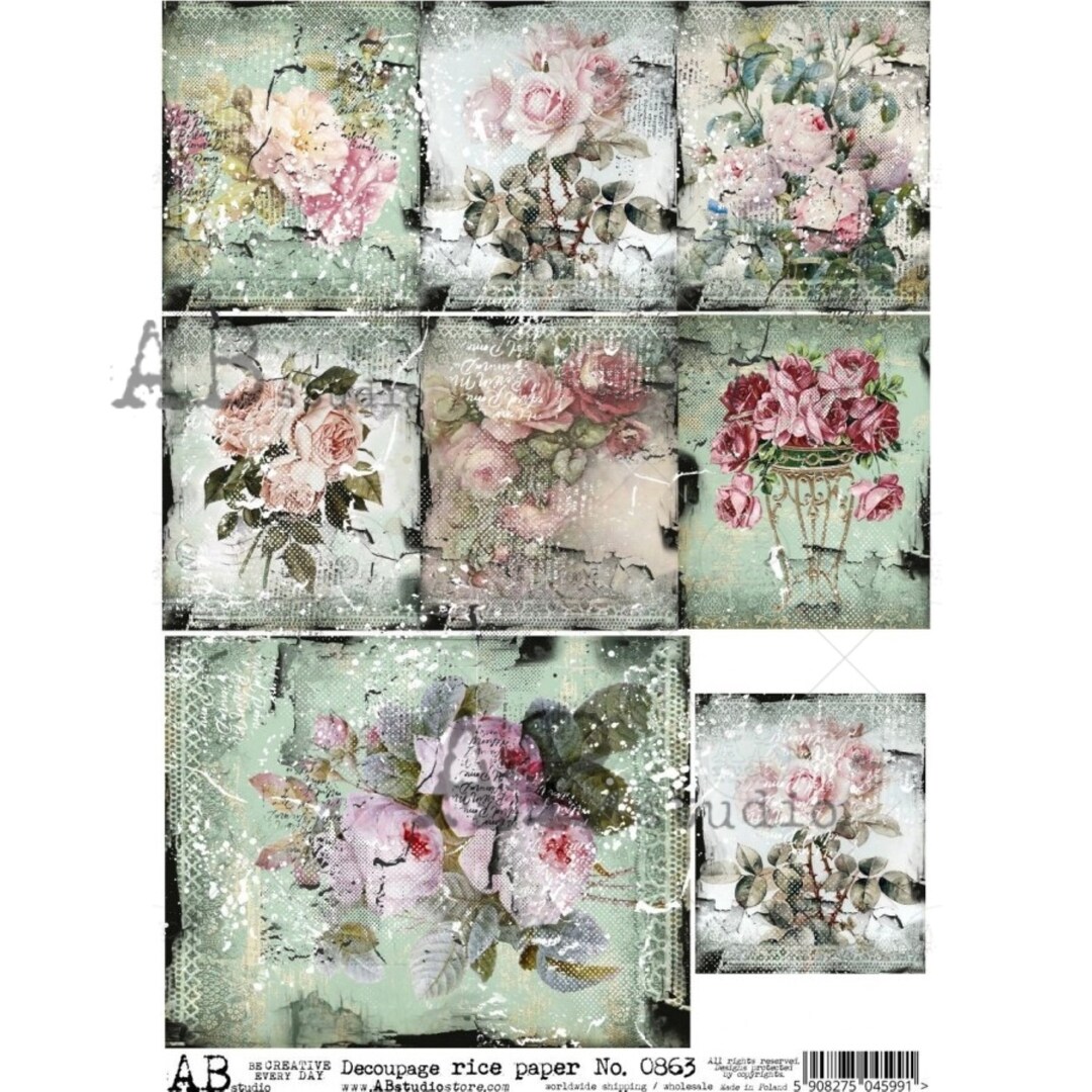 AB Studio, Rice Paper, Shabby Chic Vintage Ros Lace Squar 0863 Size: A4 ...