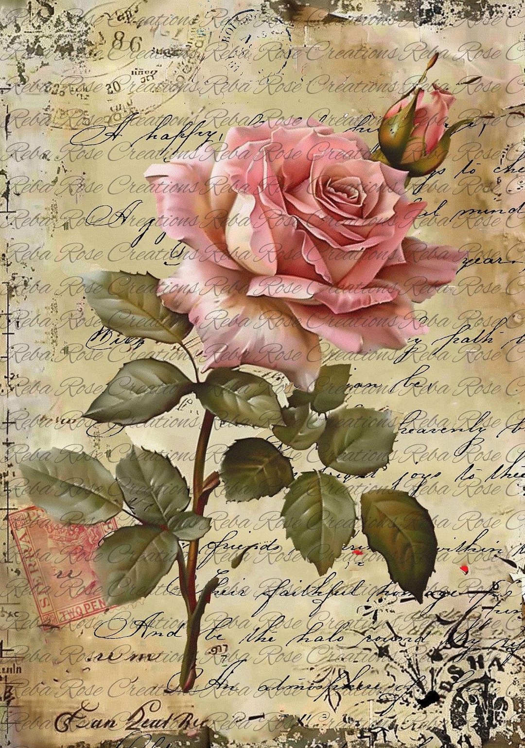 Reba Rose Rice Paper for Decoupage, Mixed Media, the Rose, Pink Roses ...