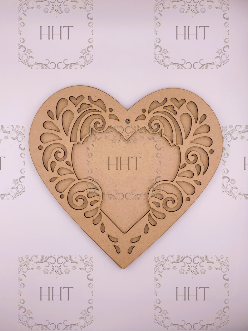 Laser Cut MDF Vintage Style Scroll Work Heart, Base, Blank, Overlay ...