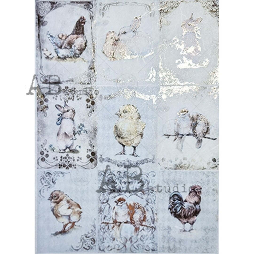 AB Studio, Rice Paper, Color Gilded Rice Paper, Easter Bunni, Chics ...