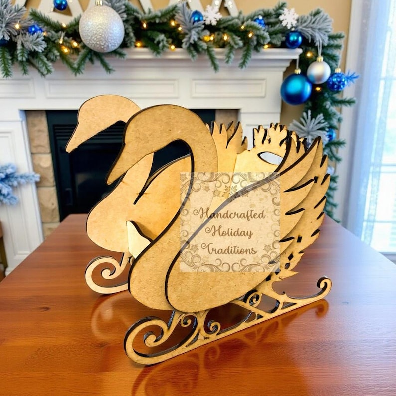 Laser Cut, MDF, Buildable, Swan, Princess, Winter, Sleigh, Christmas ...