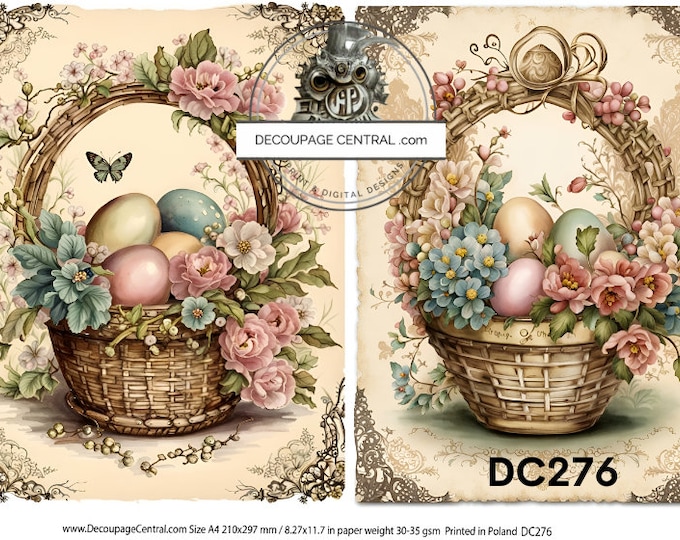 Decoupage Central, Rice Paper, Easter, Vintage, Spring, Baskets, Eggs ...