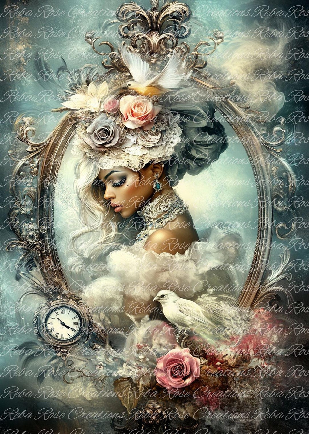 Reba Rose Rice Paper for Decoupage, Mixed Media, Framed Woman Portrait ...