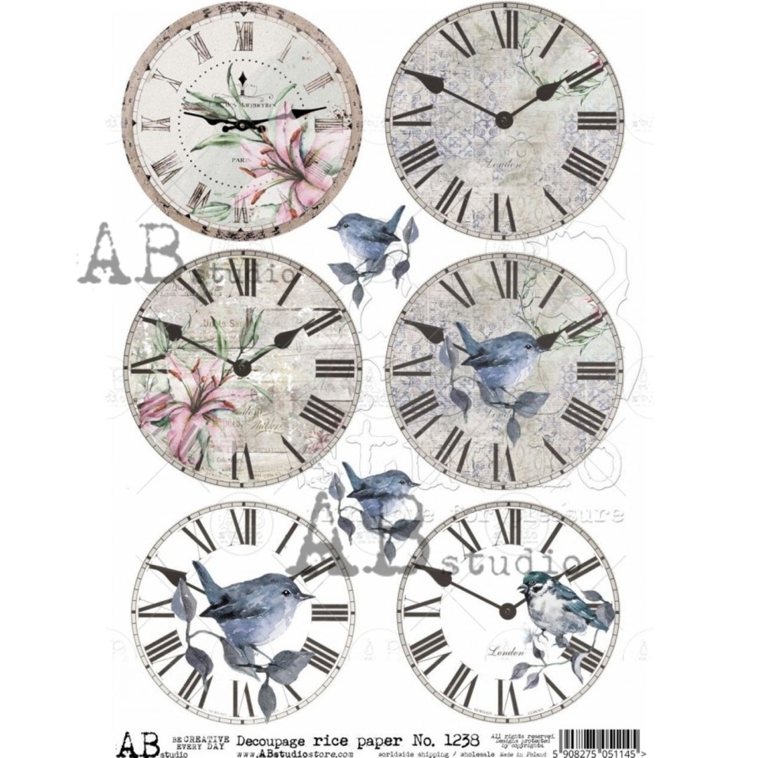 AB Studio Vintage Clocks, Blue Birds, Rounds, Shabby Chic, 1238, Size ...