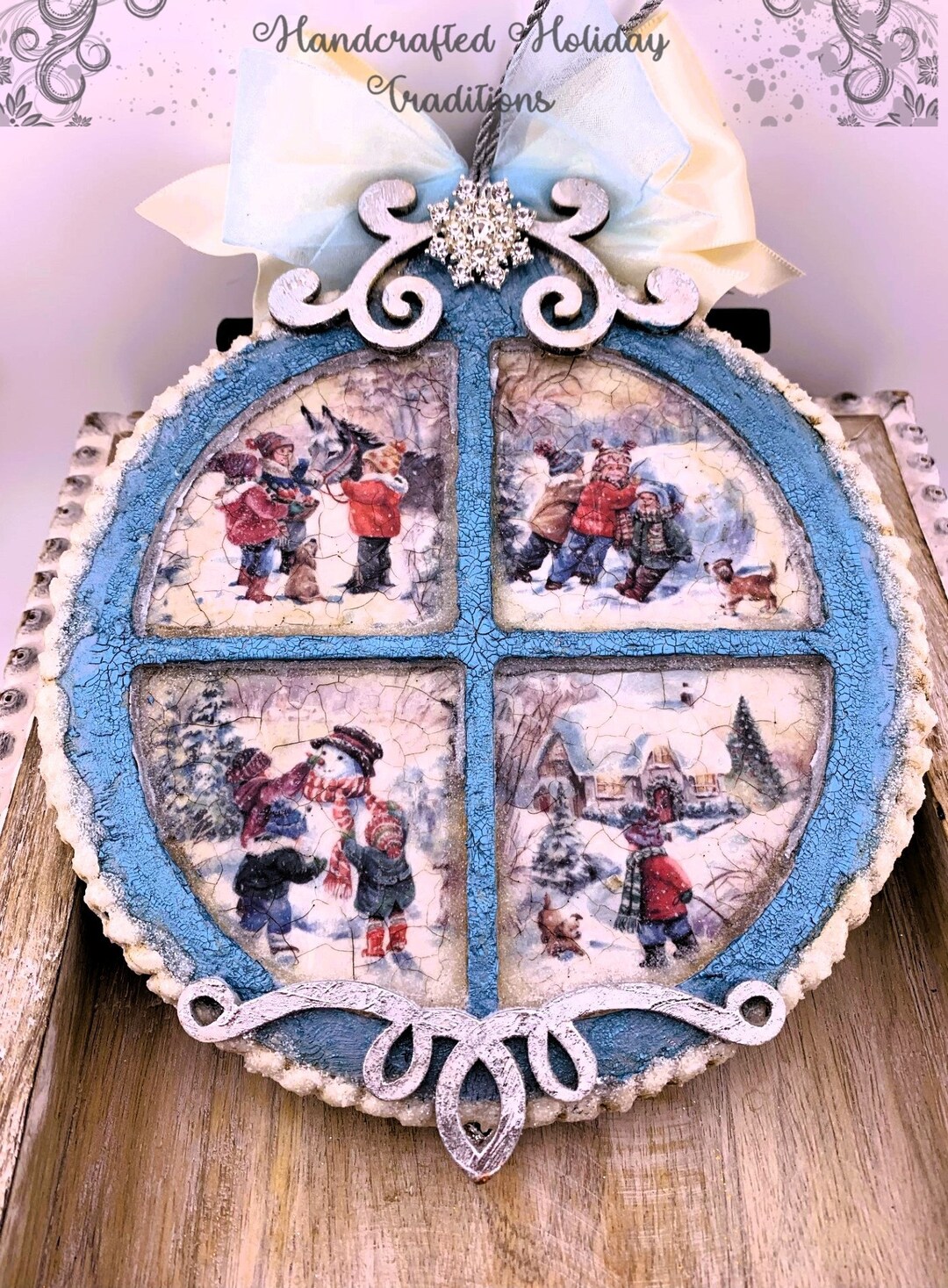 Handcrafted, Shabby Chic, Mixed Media, Decoupage Ornament, Christmas ...