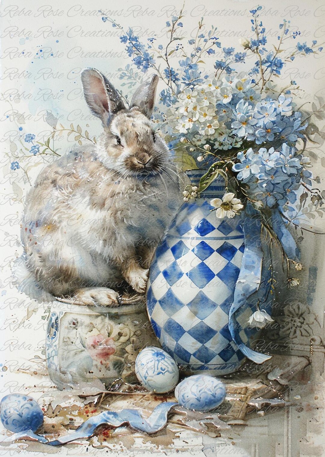 Reba Rose Creations, Rice Paper, Decoupage, Mixed Media, Easter Bunny ...