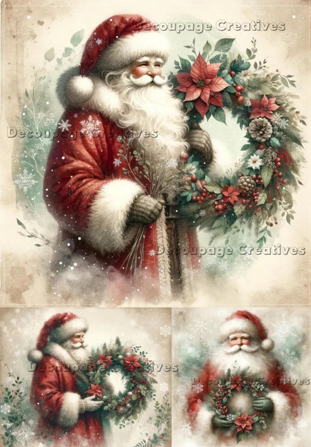 Decoupage Creatives, Rice Paper, Santa Claus, Wreaths, Cards, Squares ...