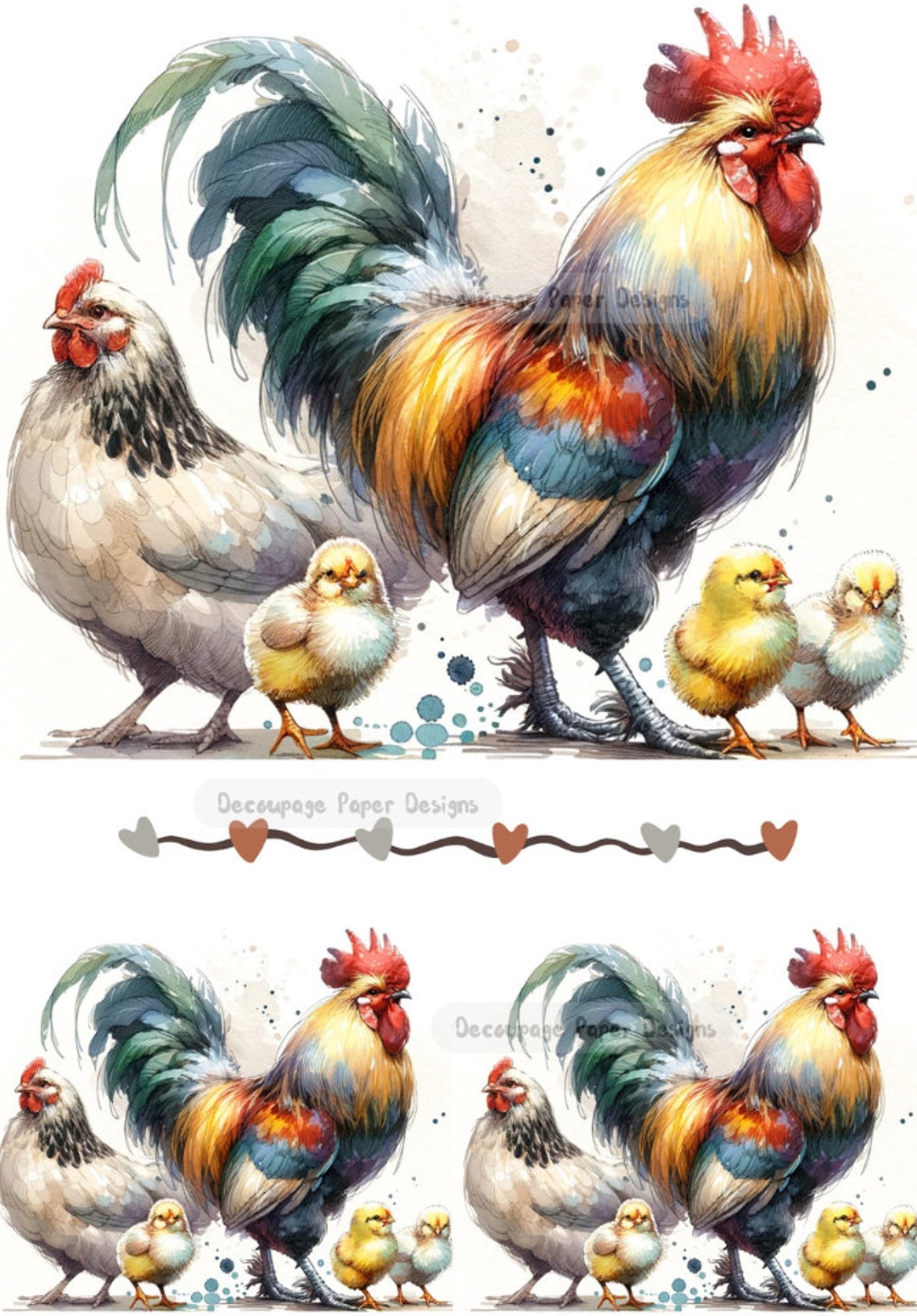 Decoupage Creatives Rice Paper, Rooster, Family, Chickens, Chics ...