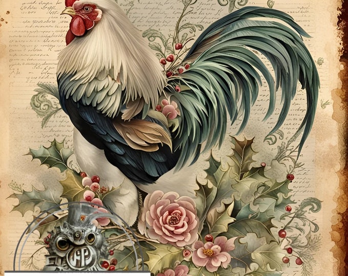 Decoupage Central, Rooster, Flowers, Colorful, Vintage, Shabby Chic ...