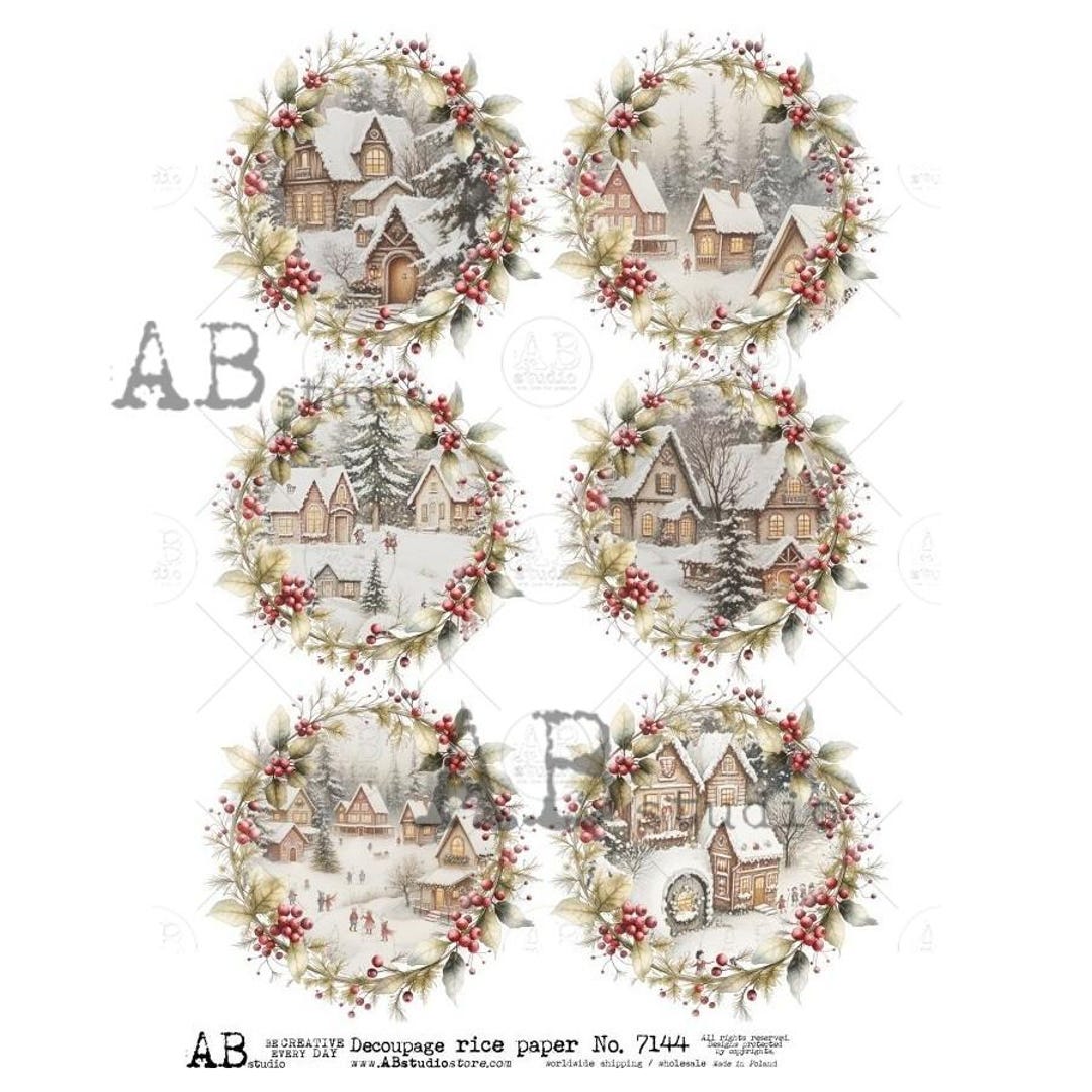 AB Studio, Rice Paper, Christmas, Winter Villages, Snow Scenes, Holly ...