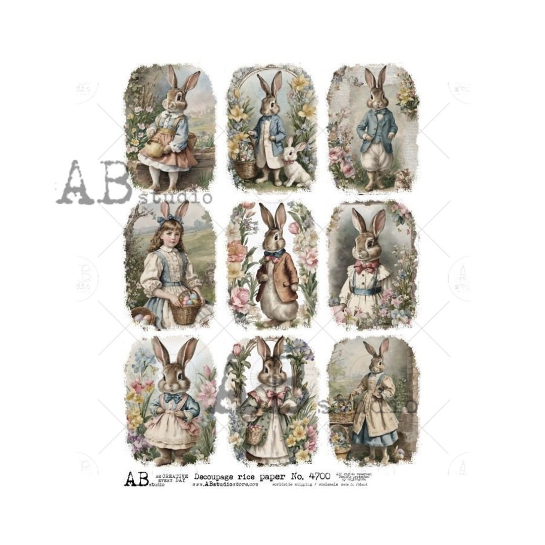 AB Studio, Rice Paper, Decoupage, Spring, Easter, Rabbits, Bunni ...
