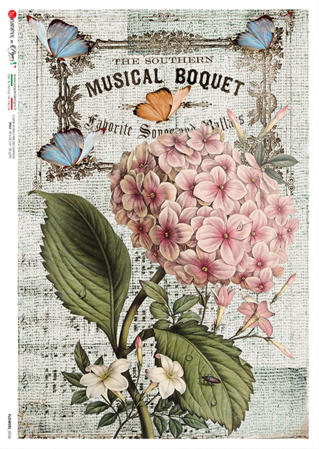 Paper Designs, Rice Paper, Flowers, Hydrangea, Butterflies, Shabby Chic ...