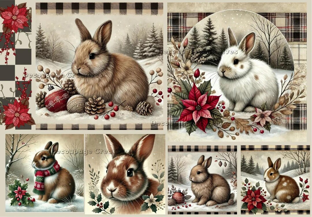 Decoupage Creatives, Rice Paper for Decoupage, Winter Bunnies, Snow ...