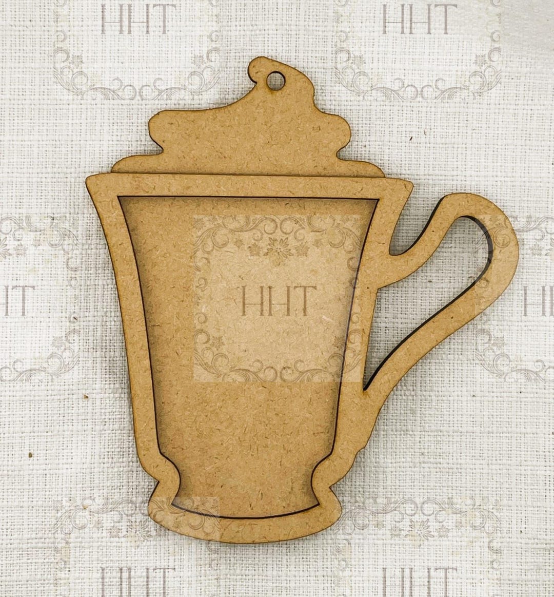 Laser Cut MDF, Vintage Style, Framed, Tea Cup, Cocoa Mug, Ornament ...