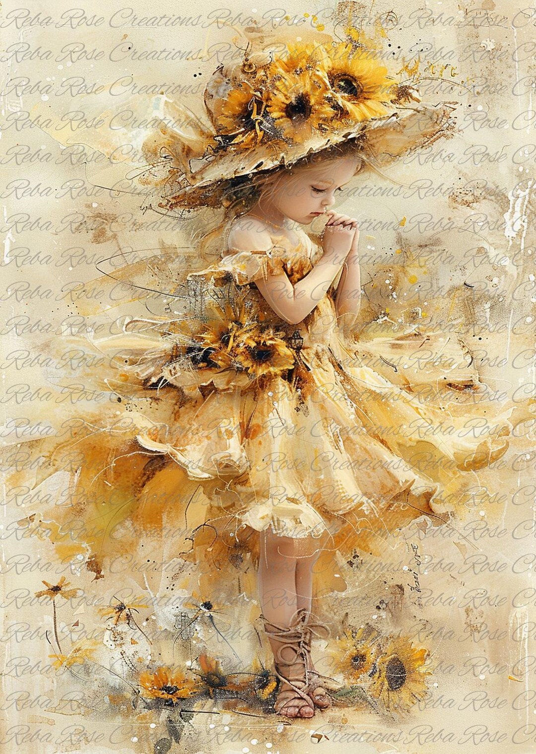 Reba Rose Rice Paper for Decoupage, Mixed Media, Floral, Sunflower Girl ...