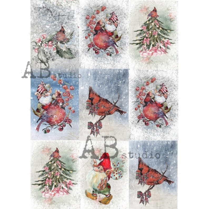 AB Studios Rice Paper Winter Cardinals Christmas Rice Paper A4 - Etsy