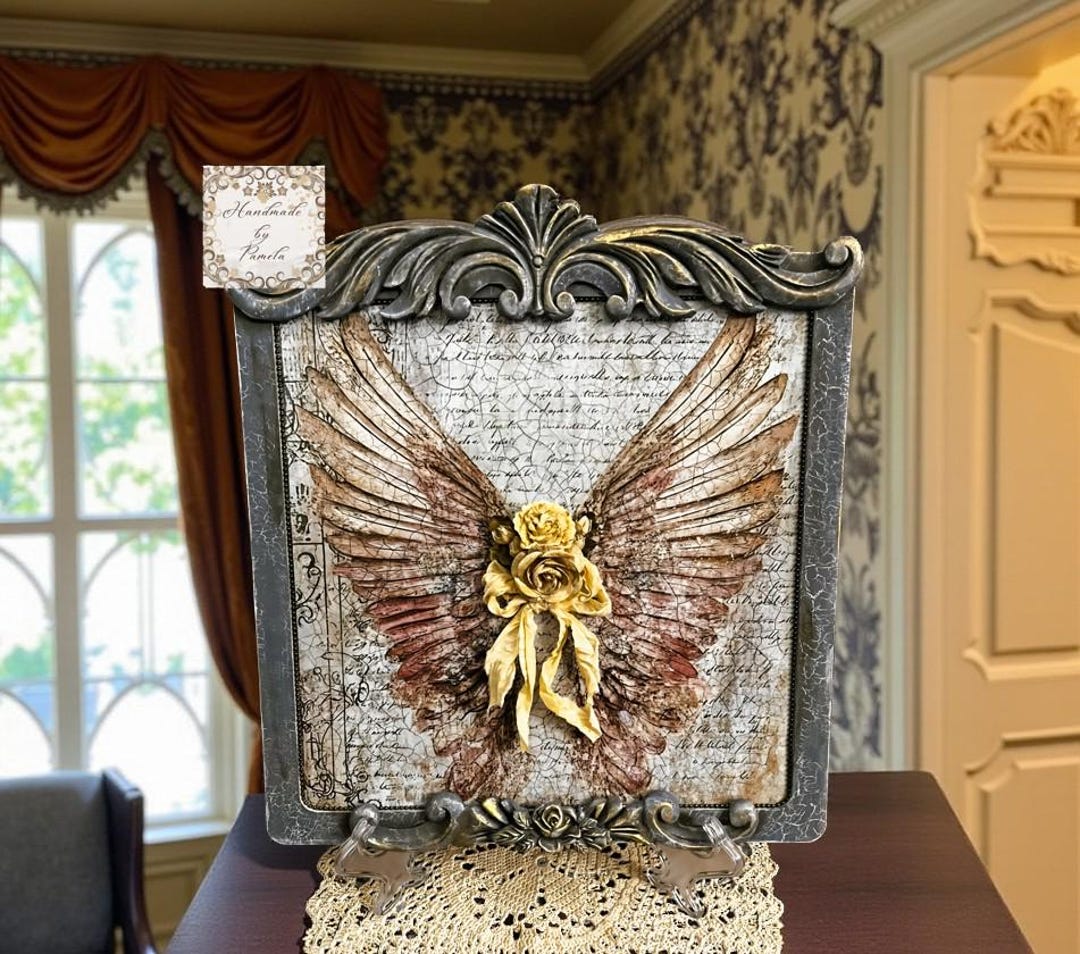 Handcrafted, Decoupage, Mixed Media, Angel Wings, Plaque, Wall Art ...