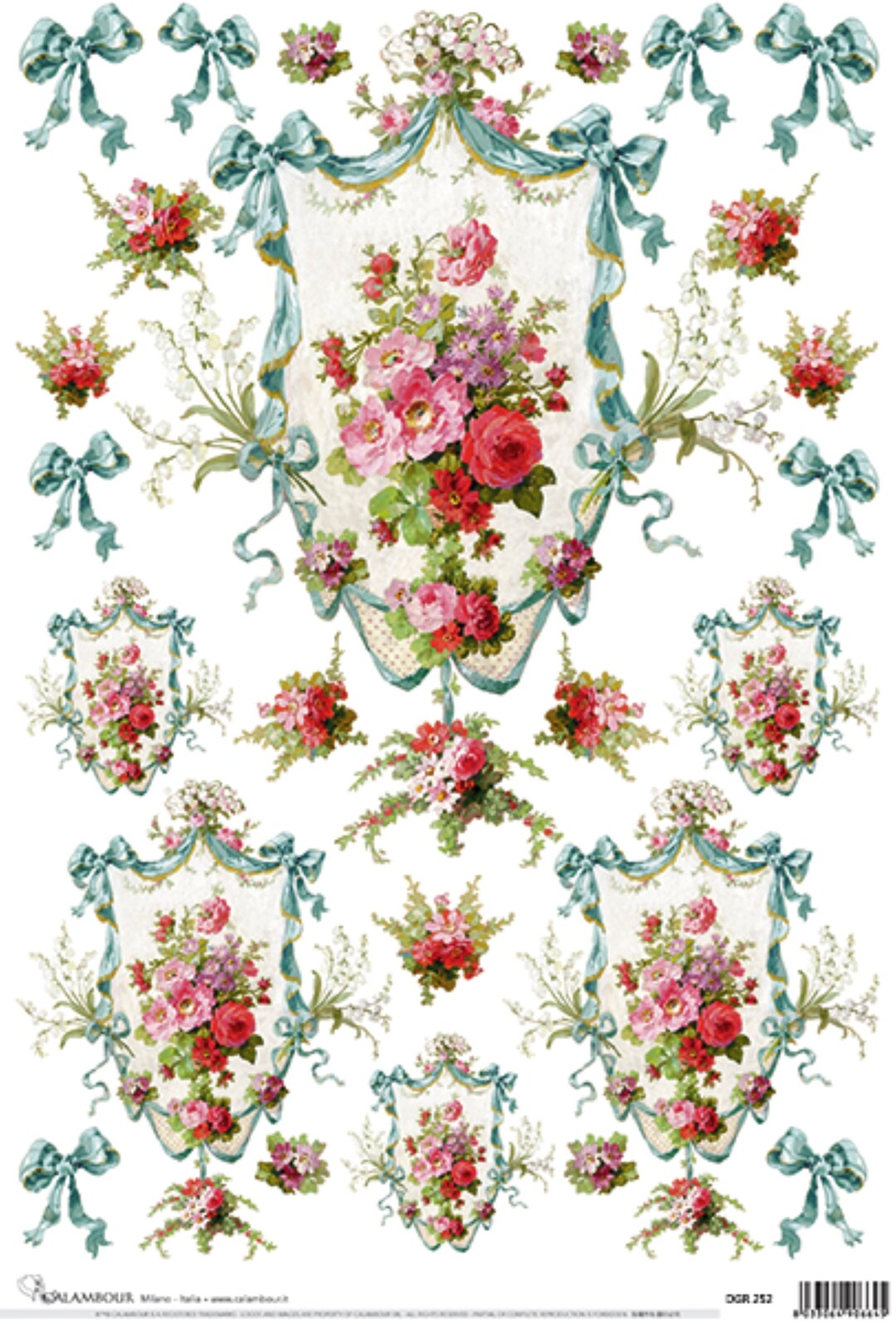 Calambour. Rice Paper, Baroque Collection, Shabby Chic, Roses, Blue ...