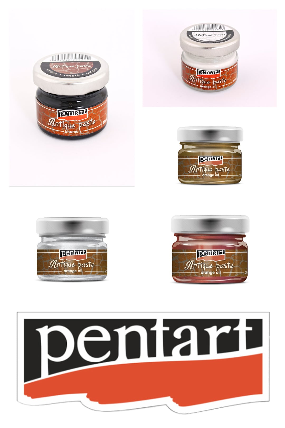 Pentart, Antique Paste, Umbra, White, Silver, Antique Gold, Copper ...