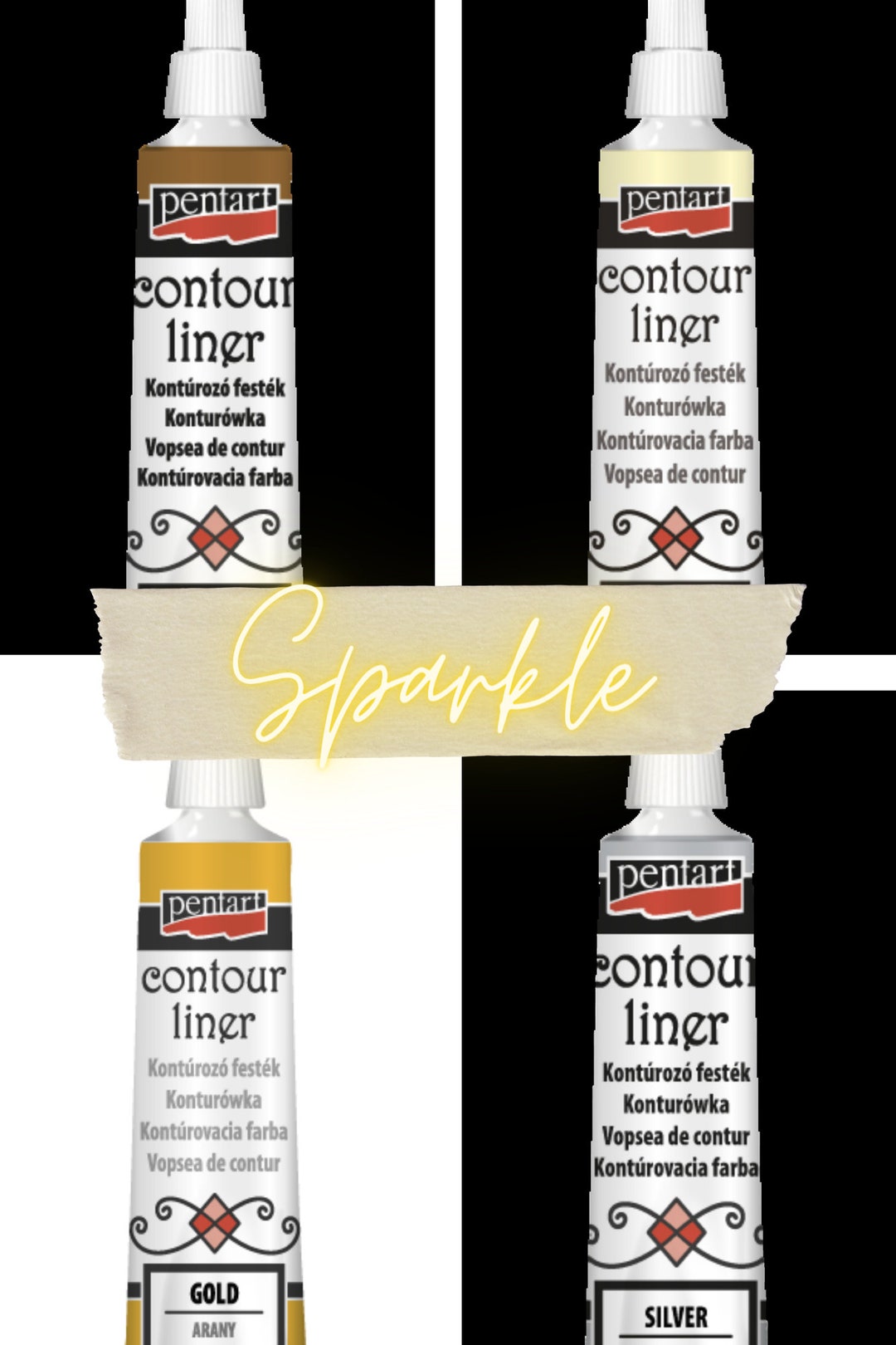 Pentart, Contour Liner, 20 Ml, Copper, Silver, Sparkling Gold, Gold, 3D ...