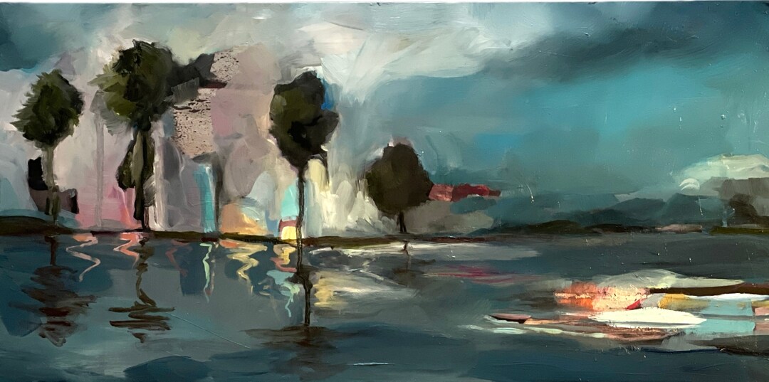 Atmospheric Moody Beach Scene Sunset Landscape Painting Original Art - Etsy