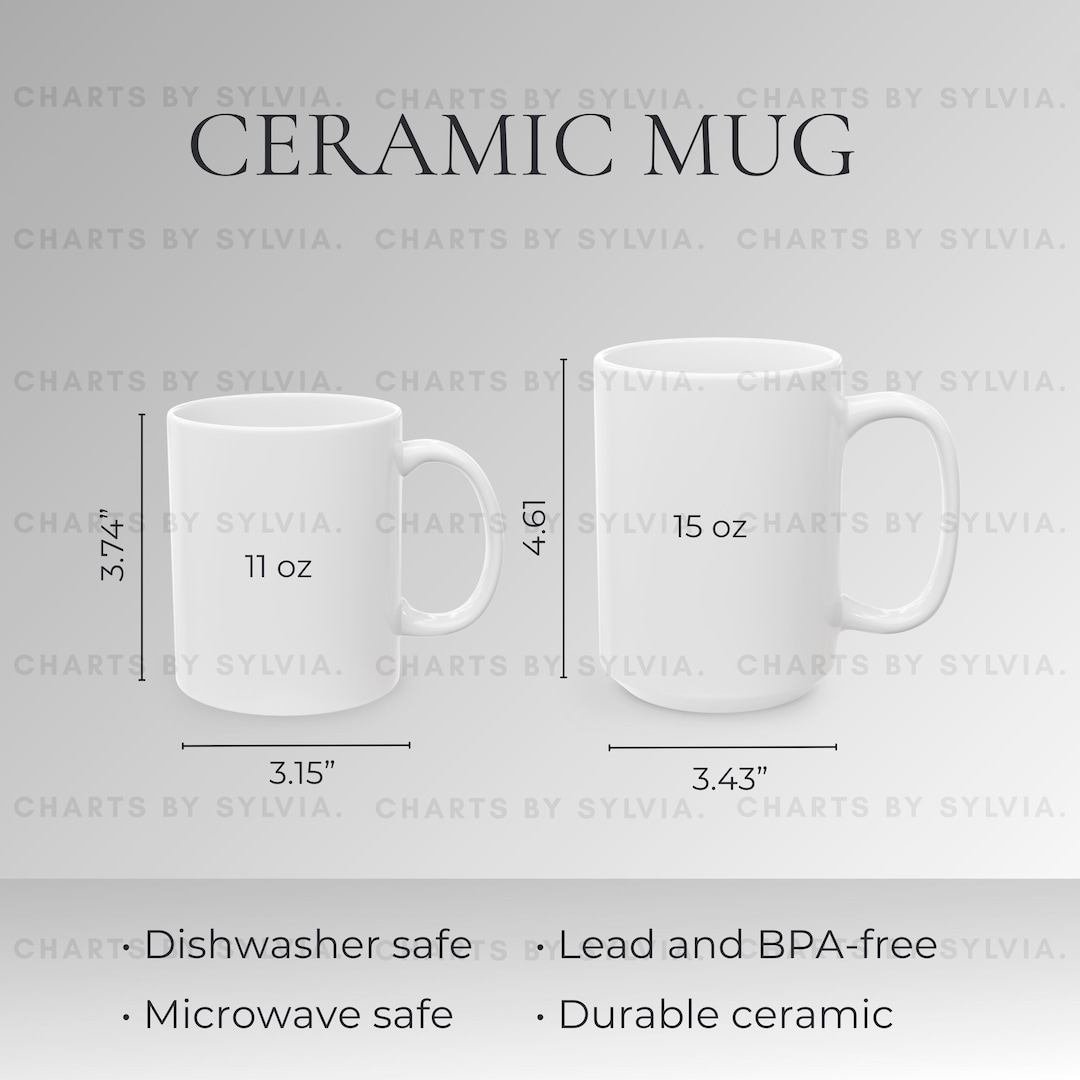 White Coffee Mug Size Chart, 11 Oz & 15 Oz Mug Mockup, 11 Oz and 15 Oz ...