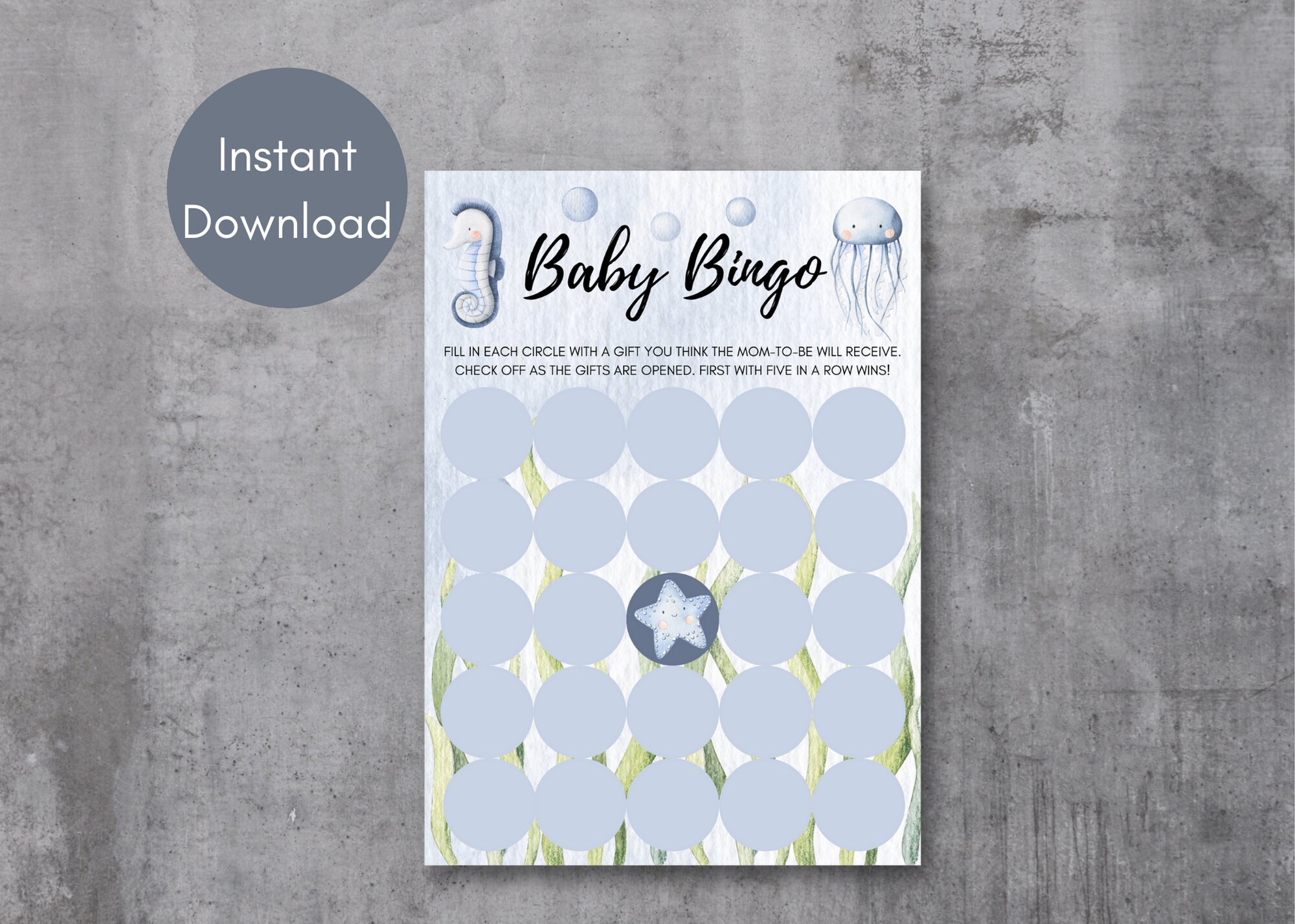 Under the Sea Baby Shower Bingo Cards, Instant Download, 5x7 Printable ...