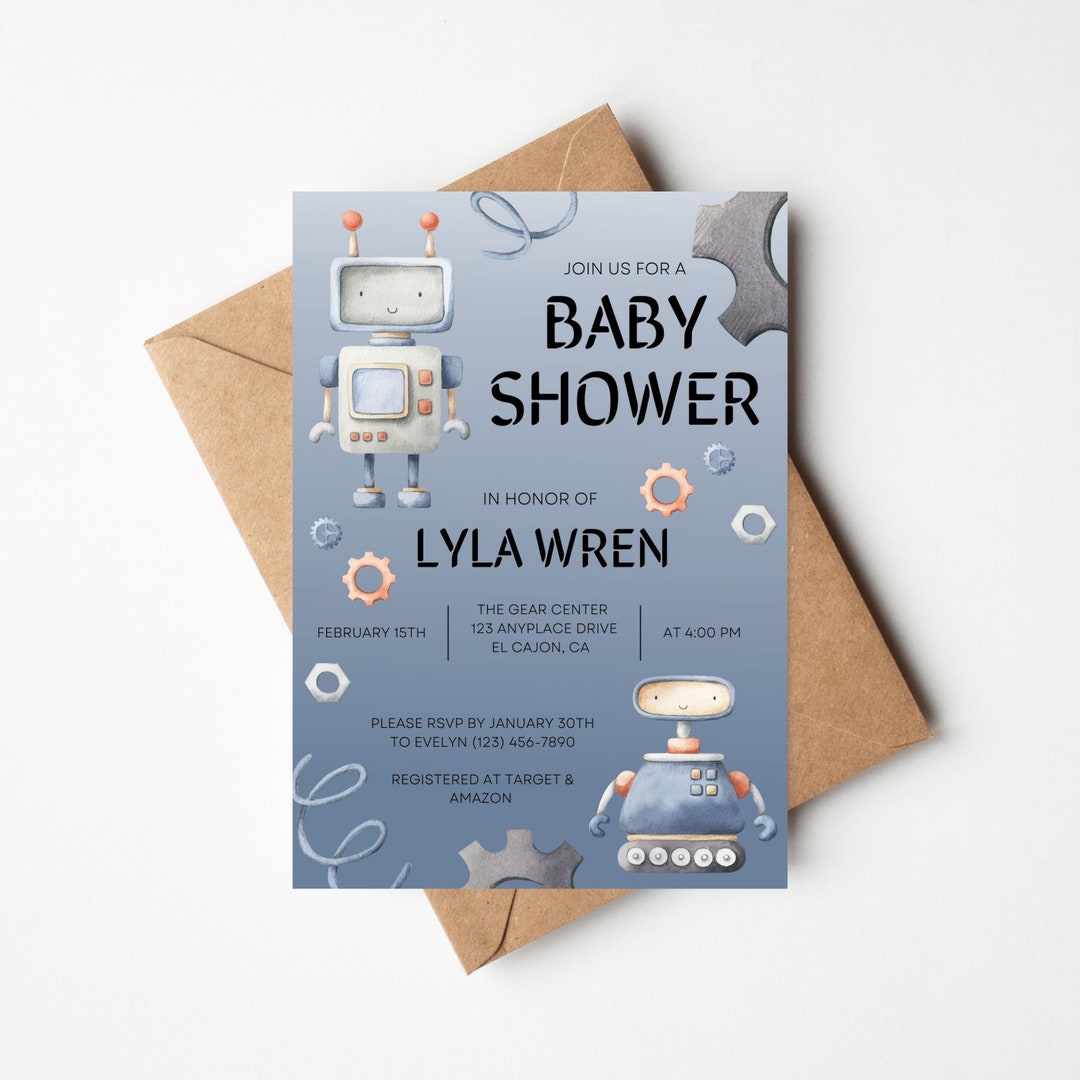 Robot Baby Shower Invitation 5x7", Editable Digital Download, Robot ...