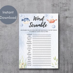 Under the Sea Baby Shower Word Scramble, Instant Download, 5x7 ...