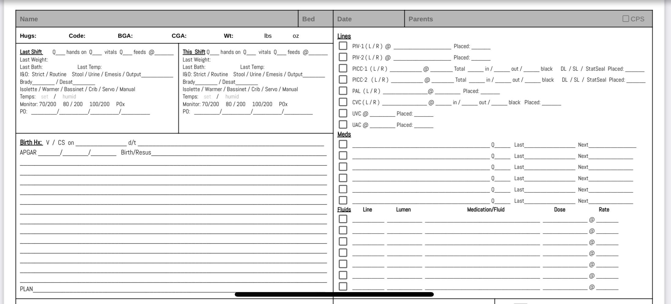 NICU Report & Brain Sheet Set (critical Report, Stable Report, Hourly ...