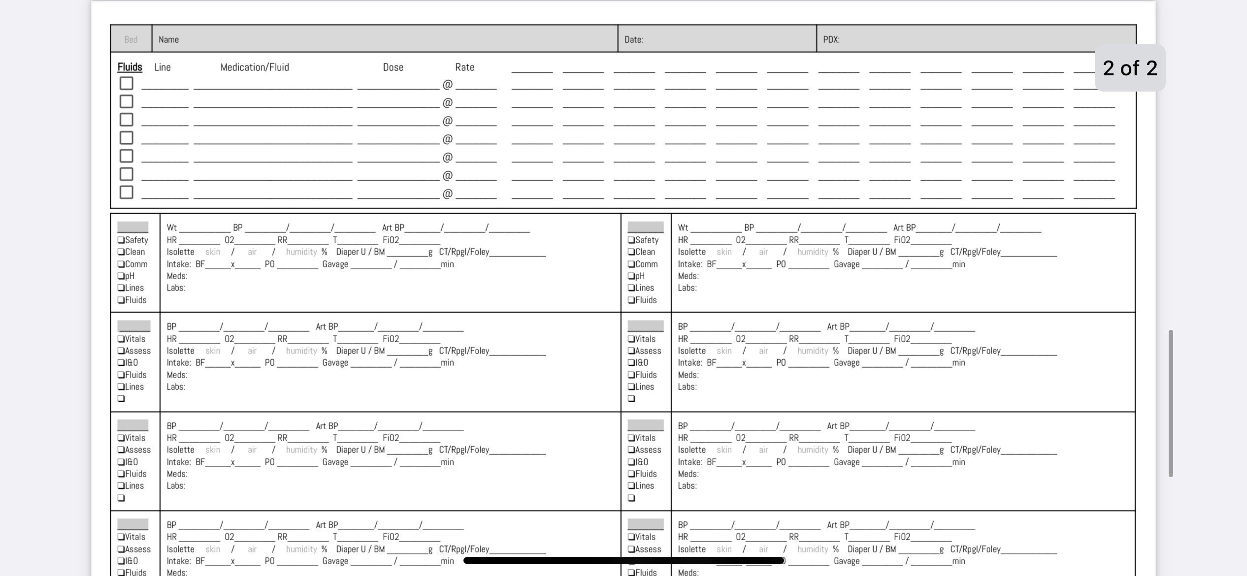 NICU Report & Brain Sheet Set critical Report, Stable Report, Hourly ...