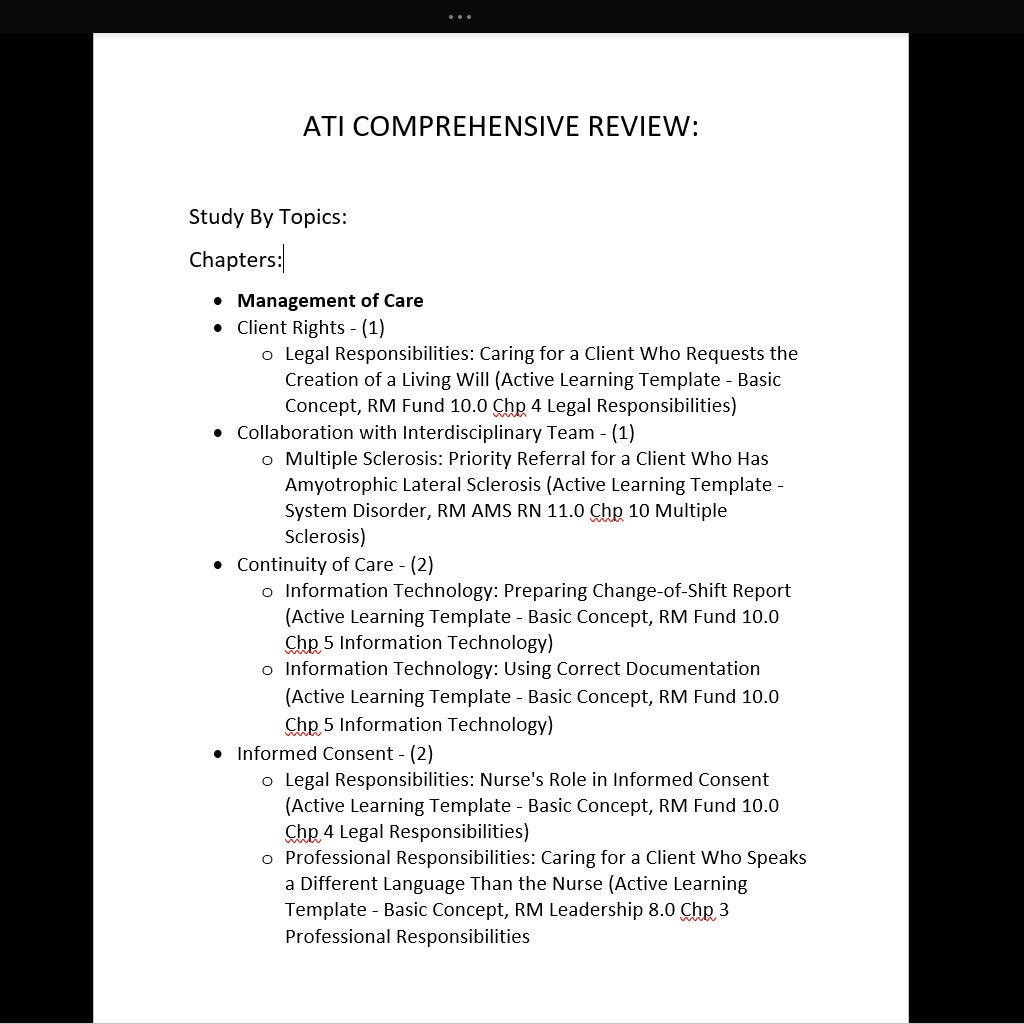 ATI 2019 Comprehensive Review Topics & Chapters - Etsy