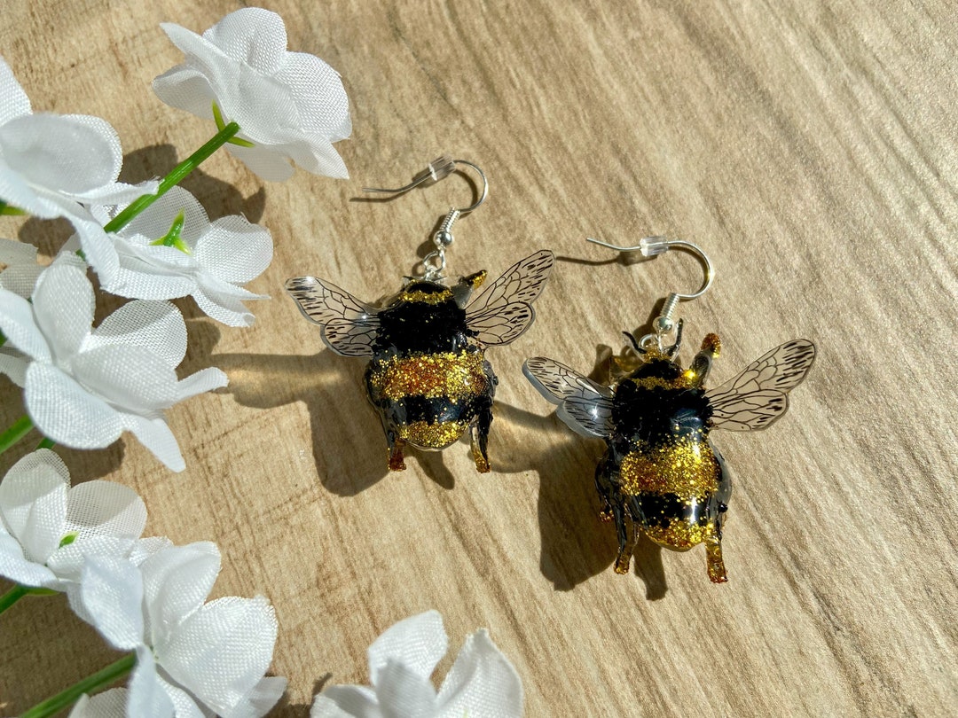 Glitter Bumble Bee Drop Earrings, Made to Order 3D Shrinky Dink Jewelry ...