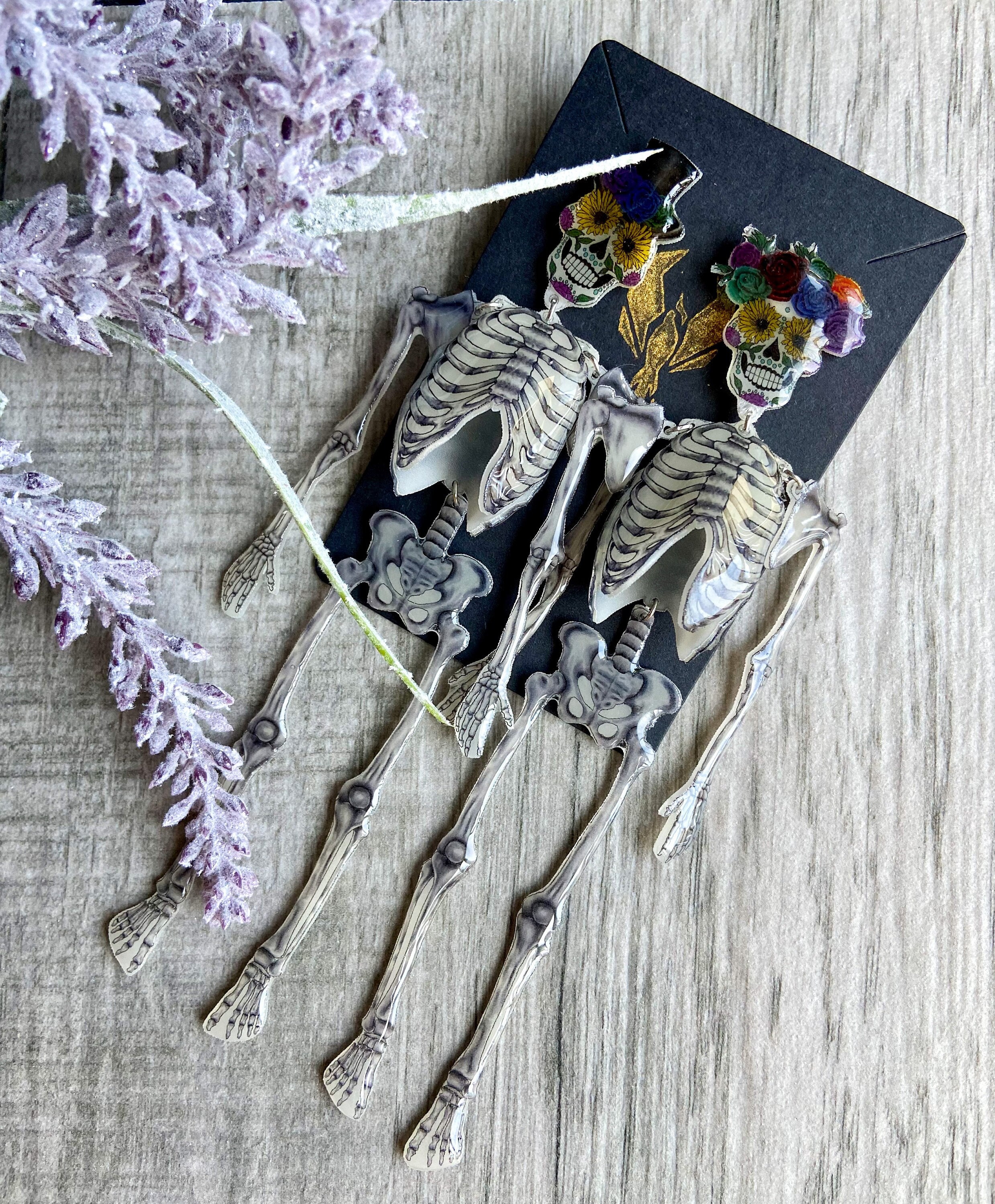 LARGE Day of the Dead Halloween Skeleton Drop Earrings, Made to Order ...